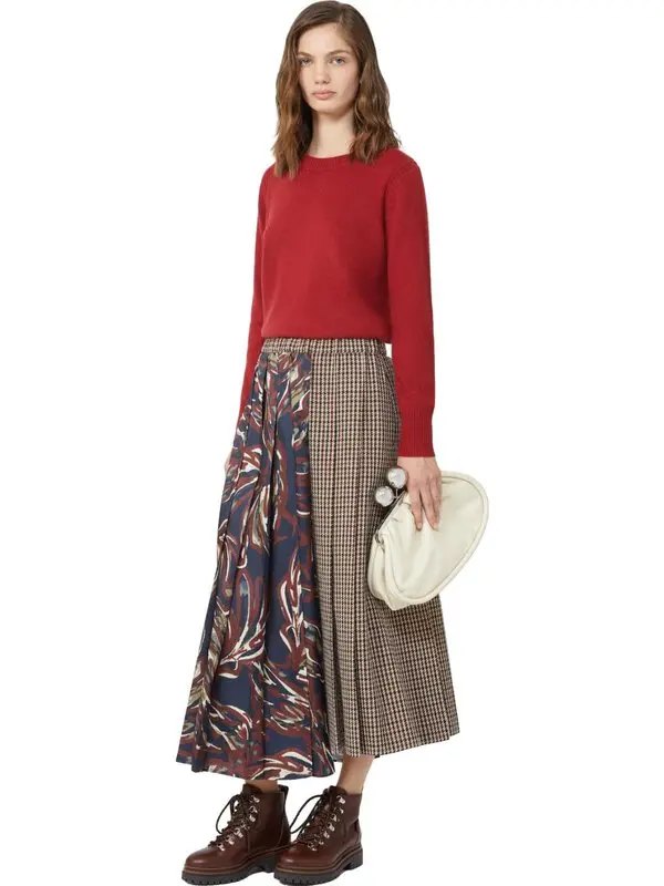 Max Mara Pleated Houndstooth Wool Midi Skirt - Wine-coloured