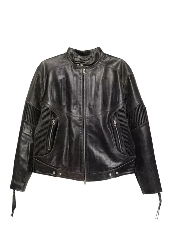 JUNTAE KIM Embossed Leather Biker Jacket - Black