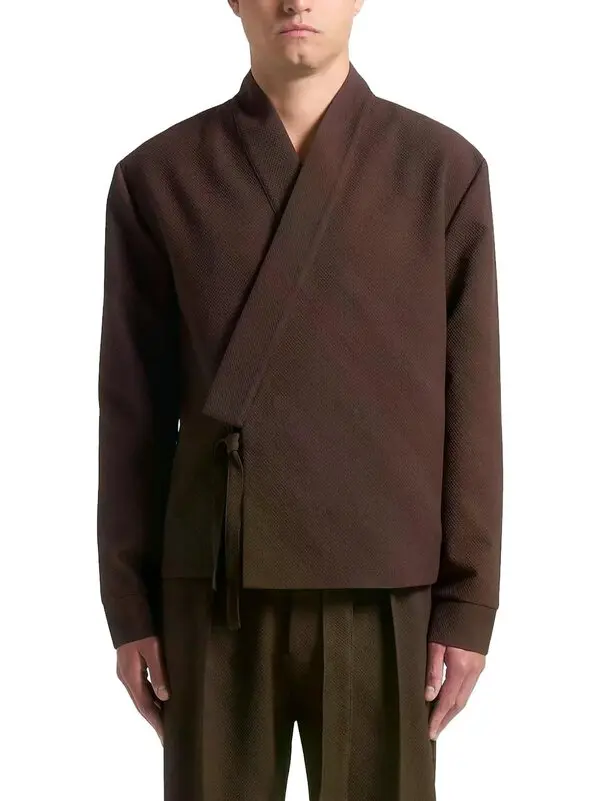 Manière De Voir Textured Kimono Wrap Jacket - Brown