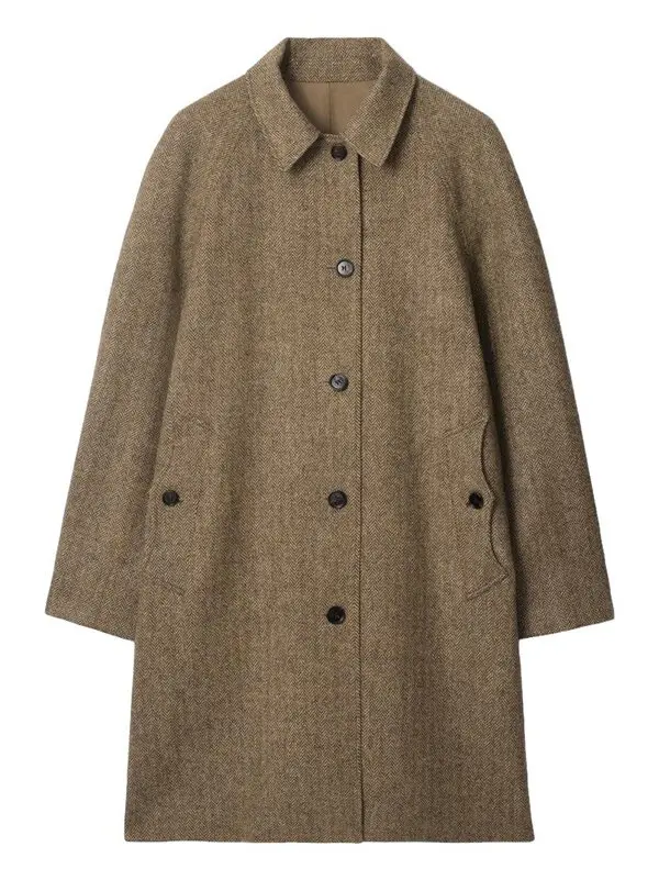 Burberry Long Herringbone Wool Car Coat - Clay Brown