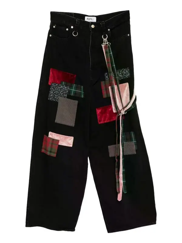 KIDILL Patchwork Ribbon Embellished Jeans - Black