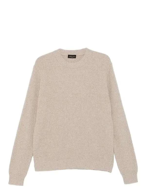 ROBERTO COLLINA Sand Ribbed Knit Crewneck Sweater - Beige