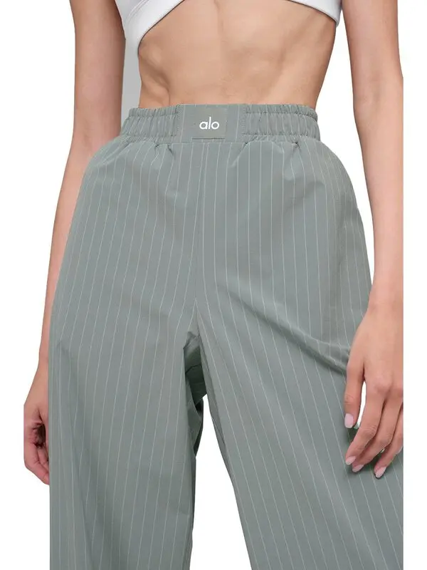 Alo Yoga Pinstripe Daylight Boxer Pants - Lunar Grey/white