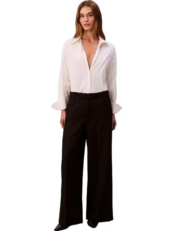 Calvin Klein Wool Gabardine Wide Leg Trousers - Black