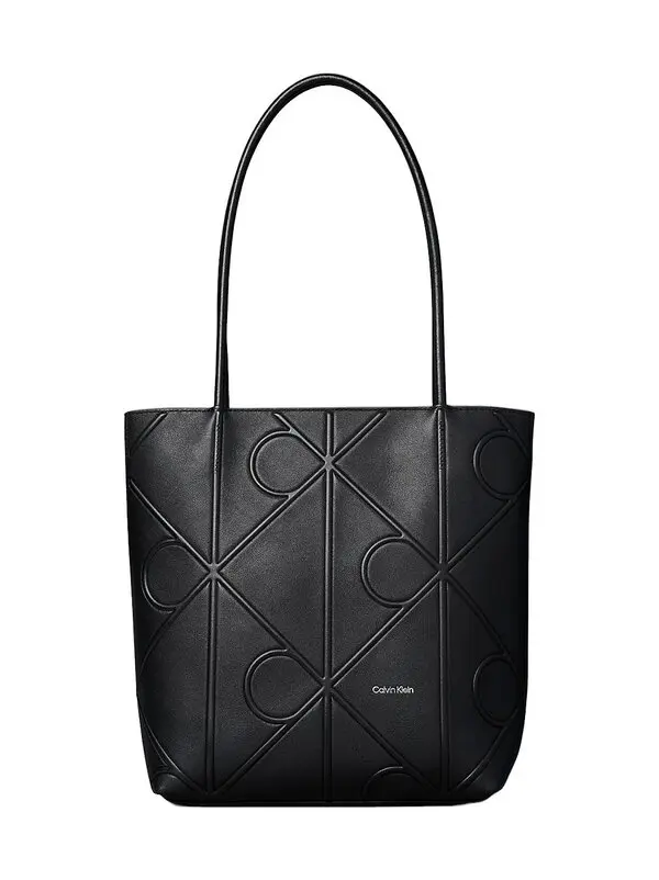 Calvin Klein Embossed Logo Pattern Small Tote Bag - Black