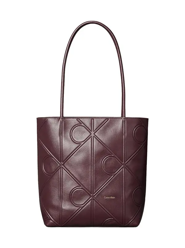 Calvin Klein Embossed Logo Pattern Small Tote Bag - Fudge