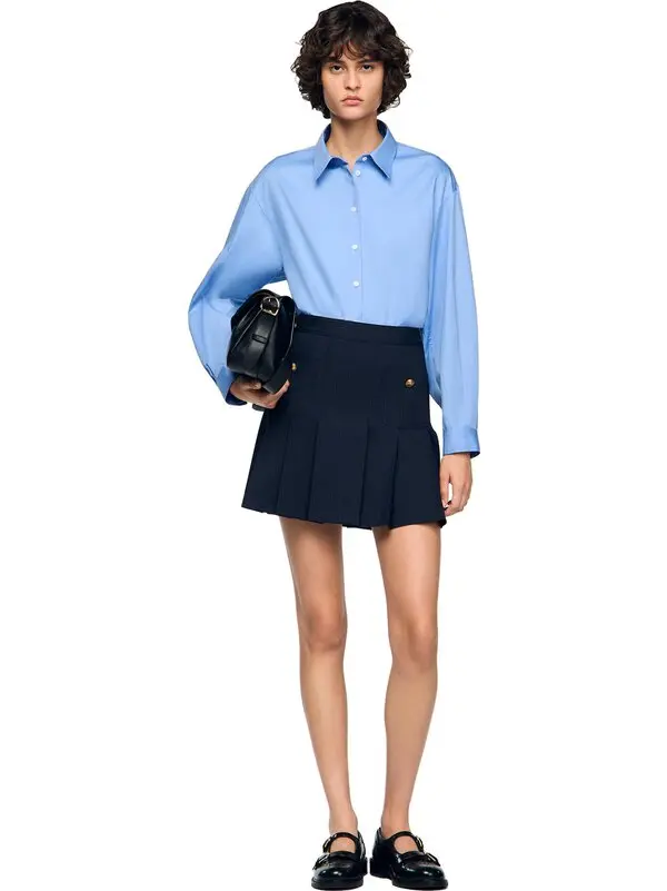 Sandro Striped Pleated Mini Skirt - Navy Blue