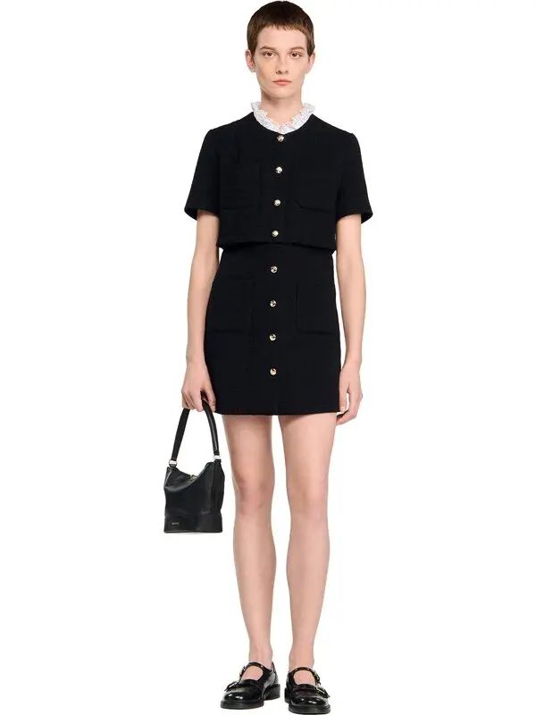 Sandro Mini Tweed Dress With Detachable Collar - Black