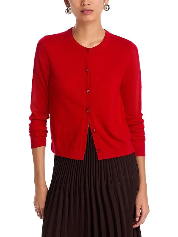 JASON WU Long Sleeve Merino Wool Cardigan Sweater - Red