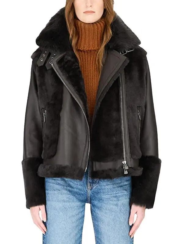 HISO Soul Shearling Moto Jacket - Chocolate