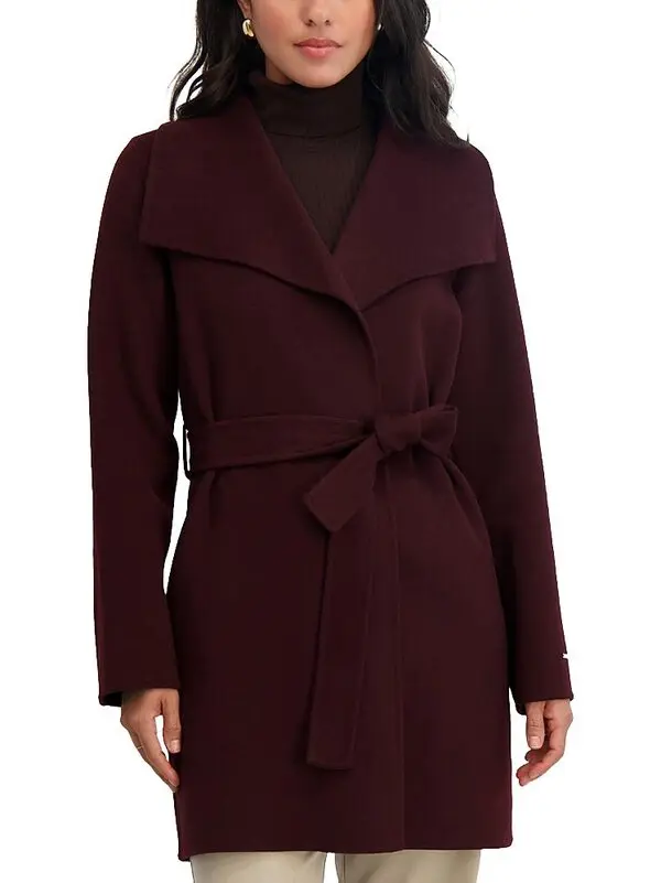 Tahari Ella Belted Wrap Coat - Cherry