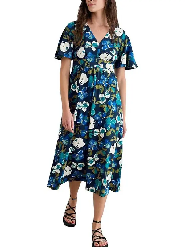 SEASALT CORNWALL Chateaux Half Sleeve Midi Dress - Lamorna Bloom Maritime