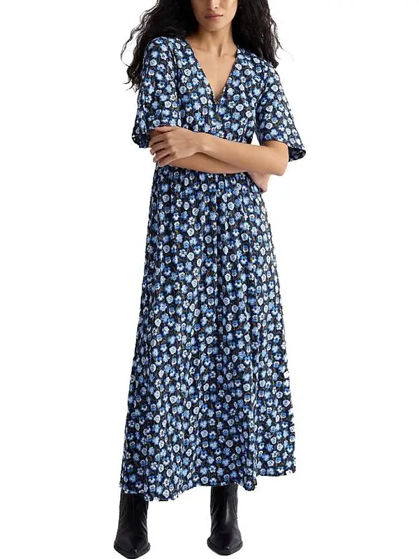 SEASALT CORNWALL Chateaux Half Sleeve Midi Dress - Pressed Pansies Sail