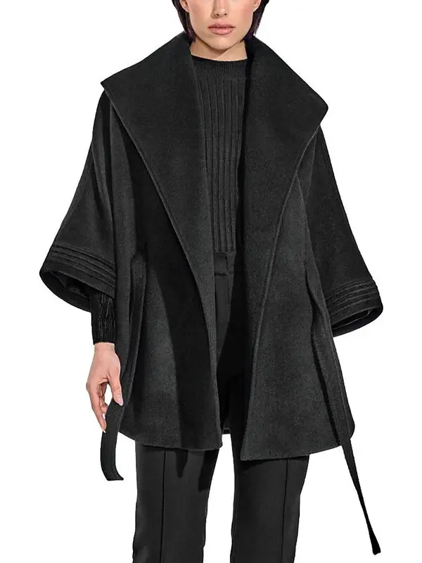 Sentaler Belted Shawl Collar Cape Coat - Black