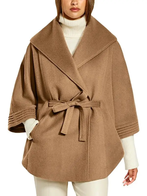 Sentaler Belted Shawl Collar Cape Coat - Dark Camel