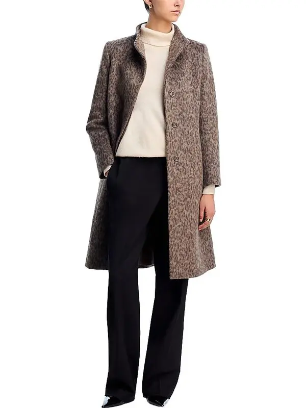 Cinzia Rocca Printed Stand Collar Long Coat - Mocha Leopard
