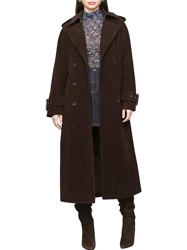 Avec Les Filles Faux Suede Utility Trench - Chocolate
