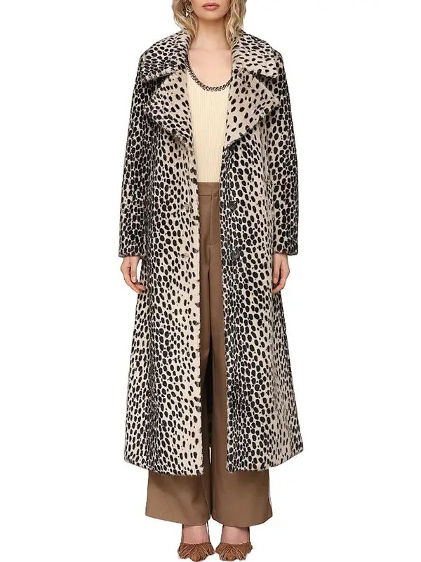 Avec Les Filles Cheetah Print Faux Fur Maxi Coat - Black Cheetah