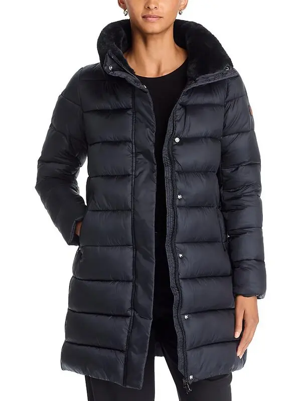 SAVE THE DUCK Dalea Faux Fur Trim Puffer Coat - Black