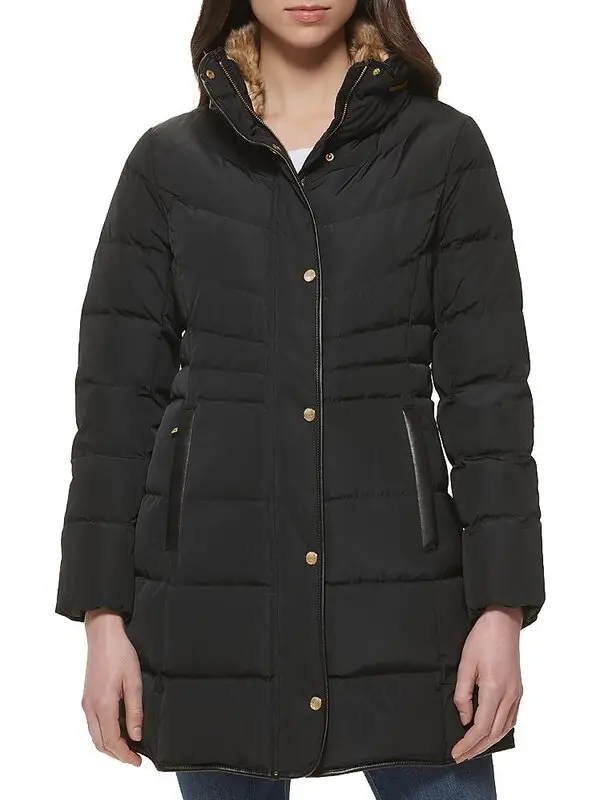Cole Haan Quilted Coat With Hidden Hood - Black