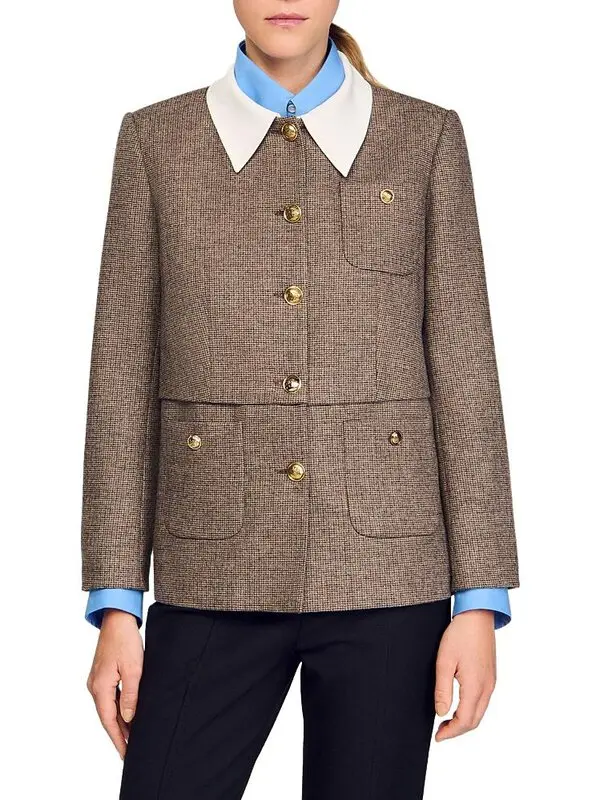 Sandro Houndstooth Suit Jacket - Brown