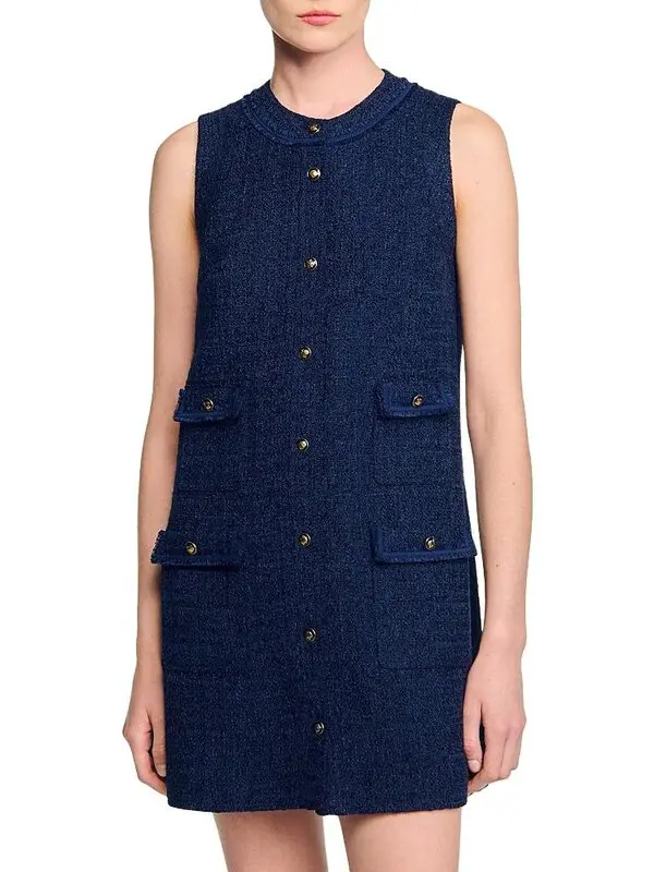 Sandro Mini Tweed Dress - Navy Blue
