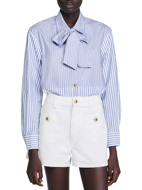 Sandro Striped Tie Shirt - Blue/ White