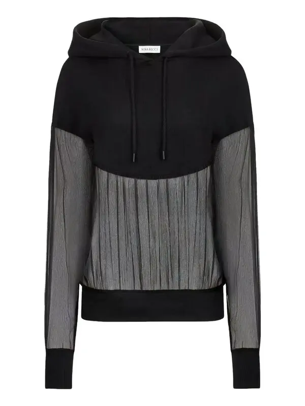 Nina Ricci Chiffon-paneled Fleece Hoodie - Black