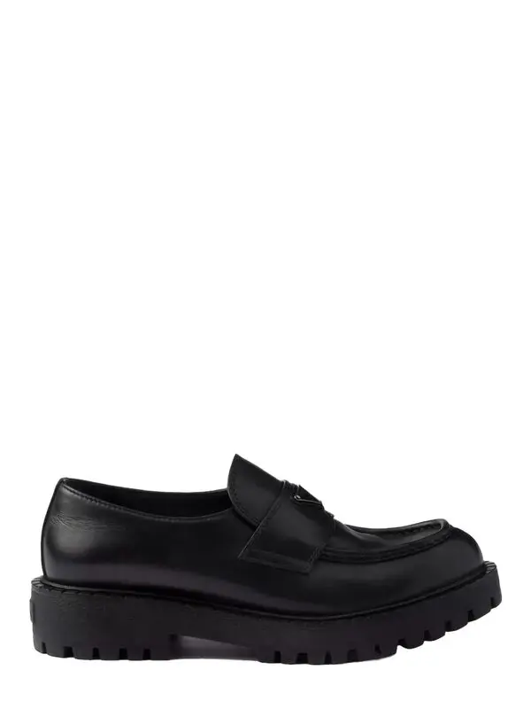 Prada Enamelled-triangle Logo Leather Loafers - Black