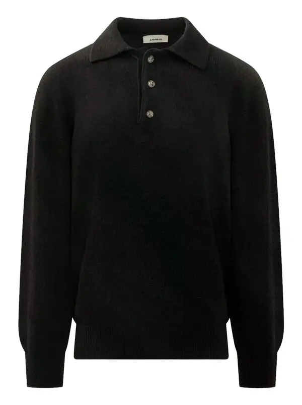A PAPER KID Knitted Long-sleeve Polo Shirt - Black