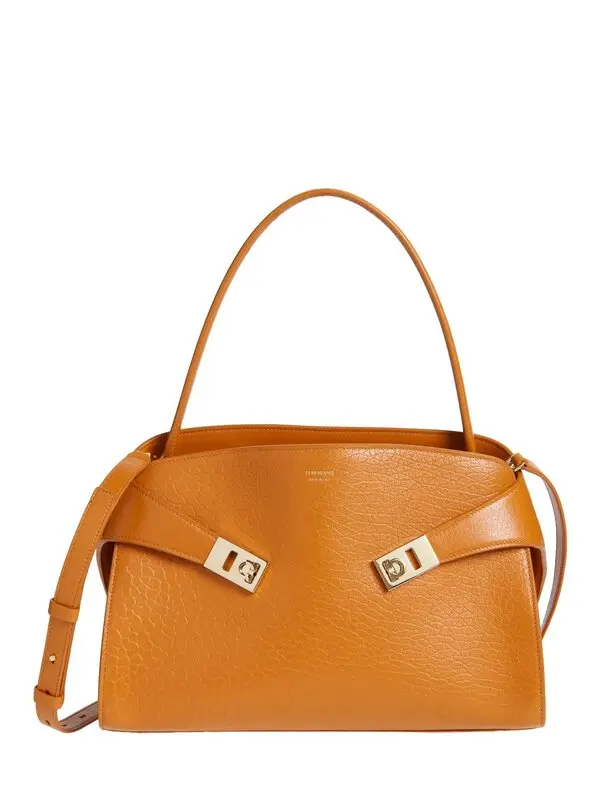 FERRAGAMO Small Hug Grained Leather Satchel - Honeycomb