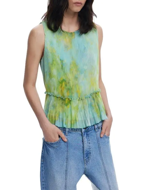 Desigual Pleated Sleeveless Peplum Top - Water Green