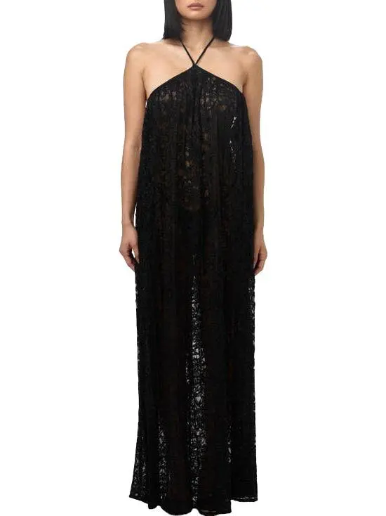 Naked Wardrobe Lace Halter Maxi Dress - Black