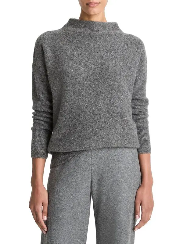 Vince Donegal Funnel Neck Cashmere Sweater - Heather Grey Donegal