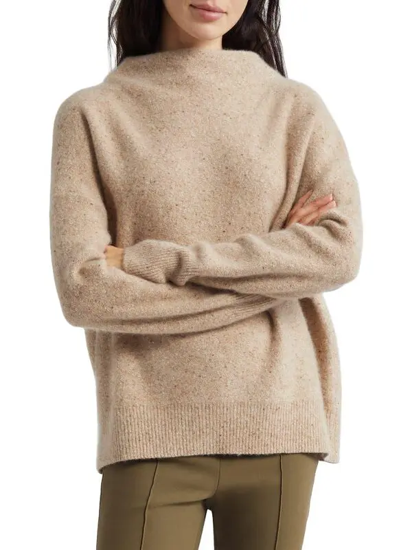Vince Donegal Funnel Neck Cashmere Sweater - Heather Oat Donegal