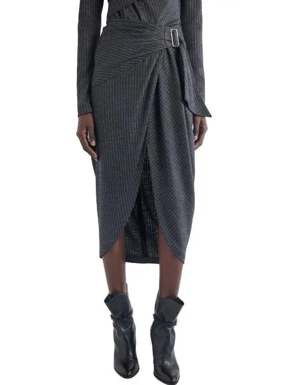Isabel Marant Reilly Pinstripe Faux-wrap Skirt - Anthracite