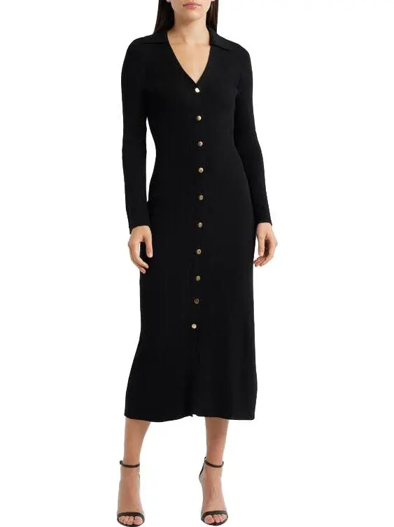 Julia Jordan Collared Ribbed Maxi Sweater Dress - Black