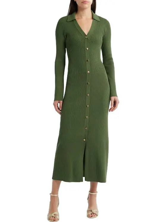 Julia Jordan Collared Ribbed Maxi Sweater Dress - Olive