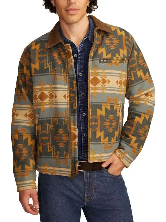 Lucky Brand Blanket Jacquard Cotton Zip-up Jacket - Blue Multi