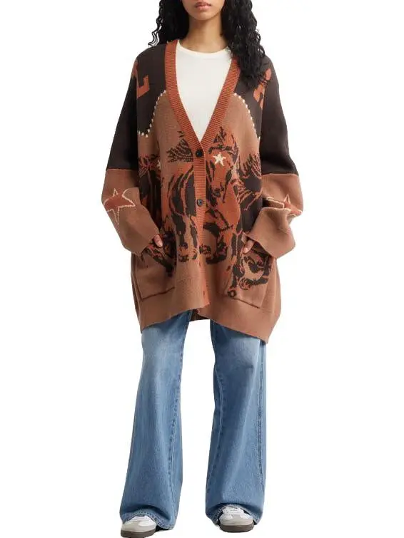 DRESSED IN LALA Wild Mustang Oversized Cardigan - Brown