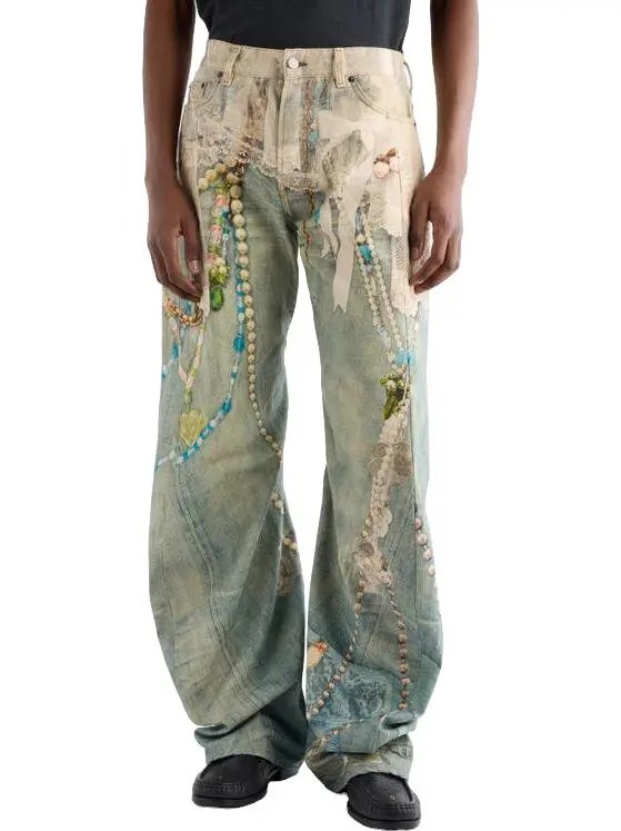 Acne Studios 2006m Relaxed Fit Trompe L'oeil Jeans - White/green/denim