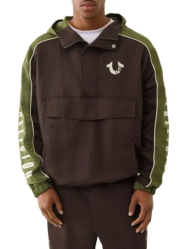 True Religion Colorblock Anorak Pullover Jacket - Dark Brown/kalamata