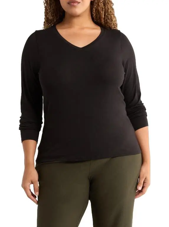 Eileen Fisher V-neck Long-sleeve T-shirt - Black