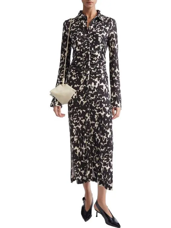 Altuzarra Claudia Printed Ruched Shirtdress - Tapioca Tortoise