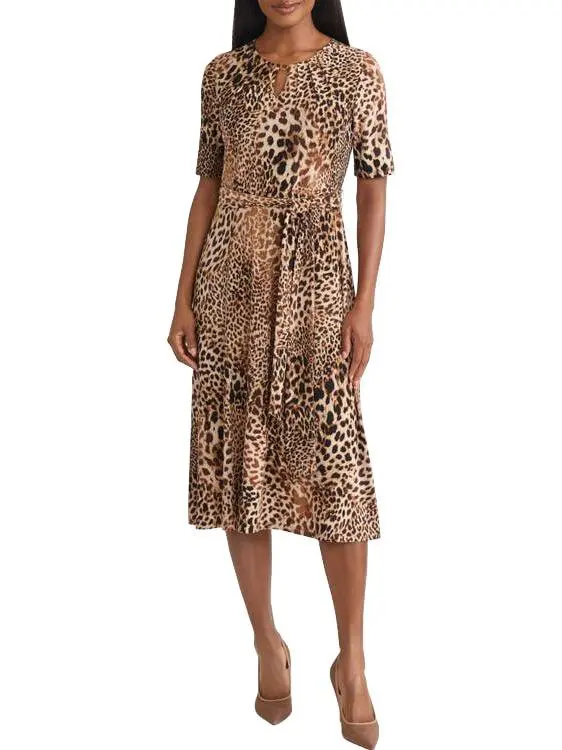 KASPER Leopard Print Midi Dress - Rich Chocolate Multi