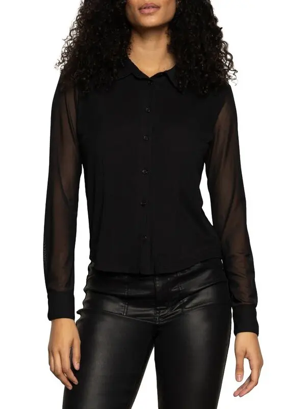 Sanctuary Mesh Button-up Shirt - Black