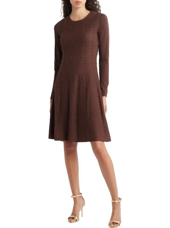 Julia Jordan Open Stitch Long Sleeve Sweater Dress - Brown