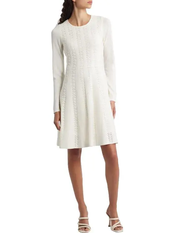Julia Jordan Open Stitch Long Sleeve Sweater Dress - Ivory