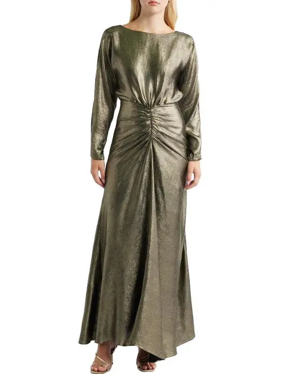 Julia Jordan Metallic Long Sleeve Gown - Gold