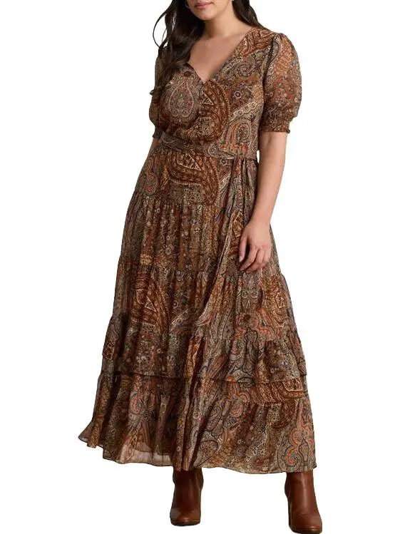 Ralph Lauren Paisley Georgette Tie Waist Maxi Dress - Brown Multi